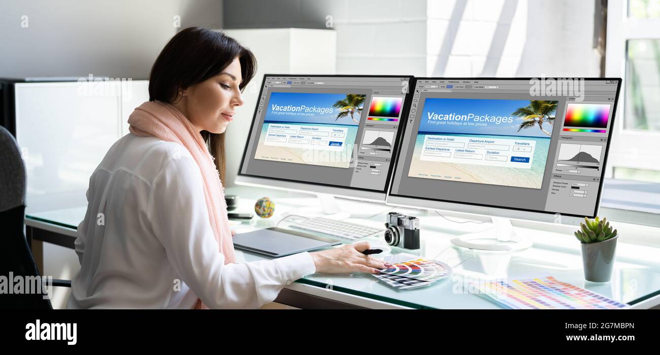 Professional Graphic Designer Woman Working On Computer Stock Photo - Alamy