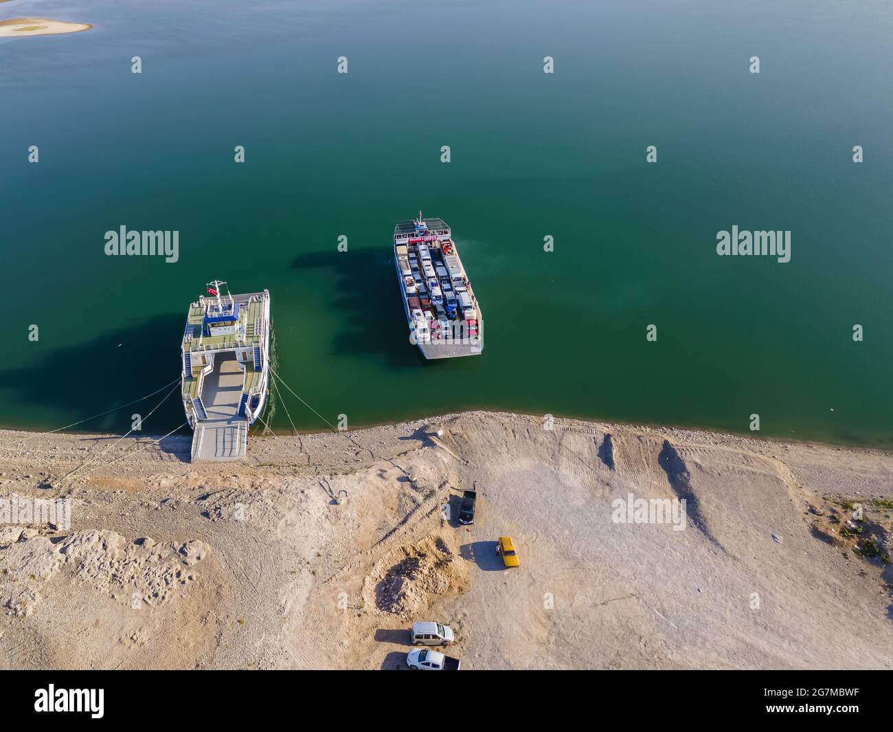 Aerial view of ferries on Karakaya Dam in Turkey Stock Photo - Alamy