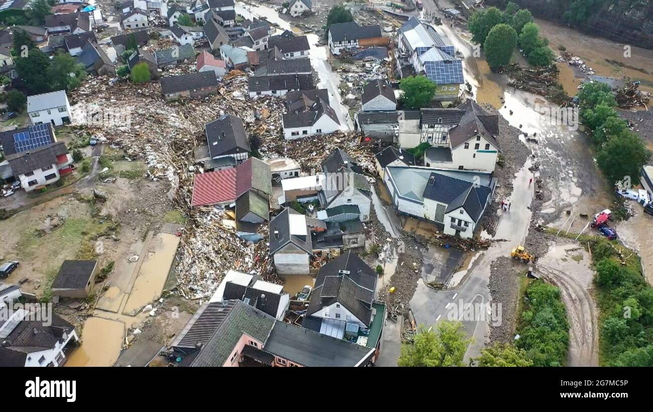 Schuld, Germany. 15th July, 2021. The photo, taken with a drone, shows ...