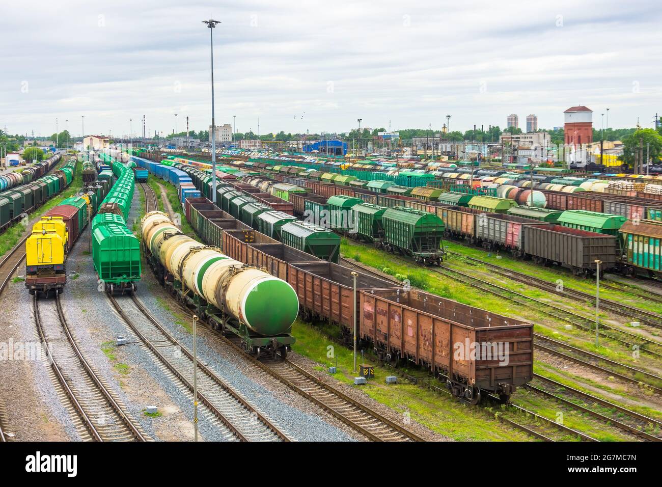 Sorting freight railway station in the city wagons for trains with ...