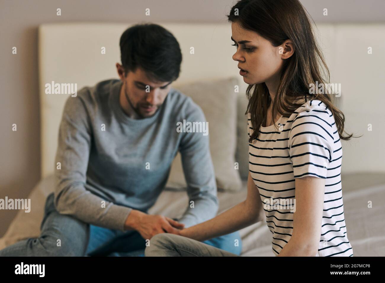 young couple sleeping room communication conflict discontent Stock ...