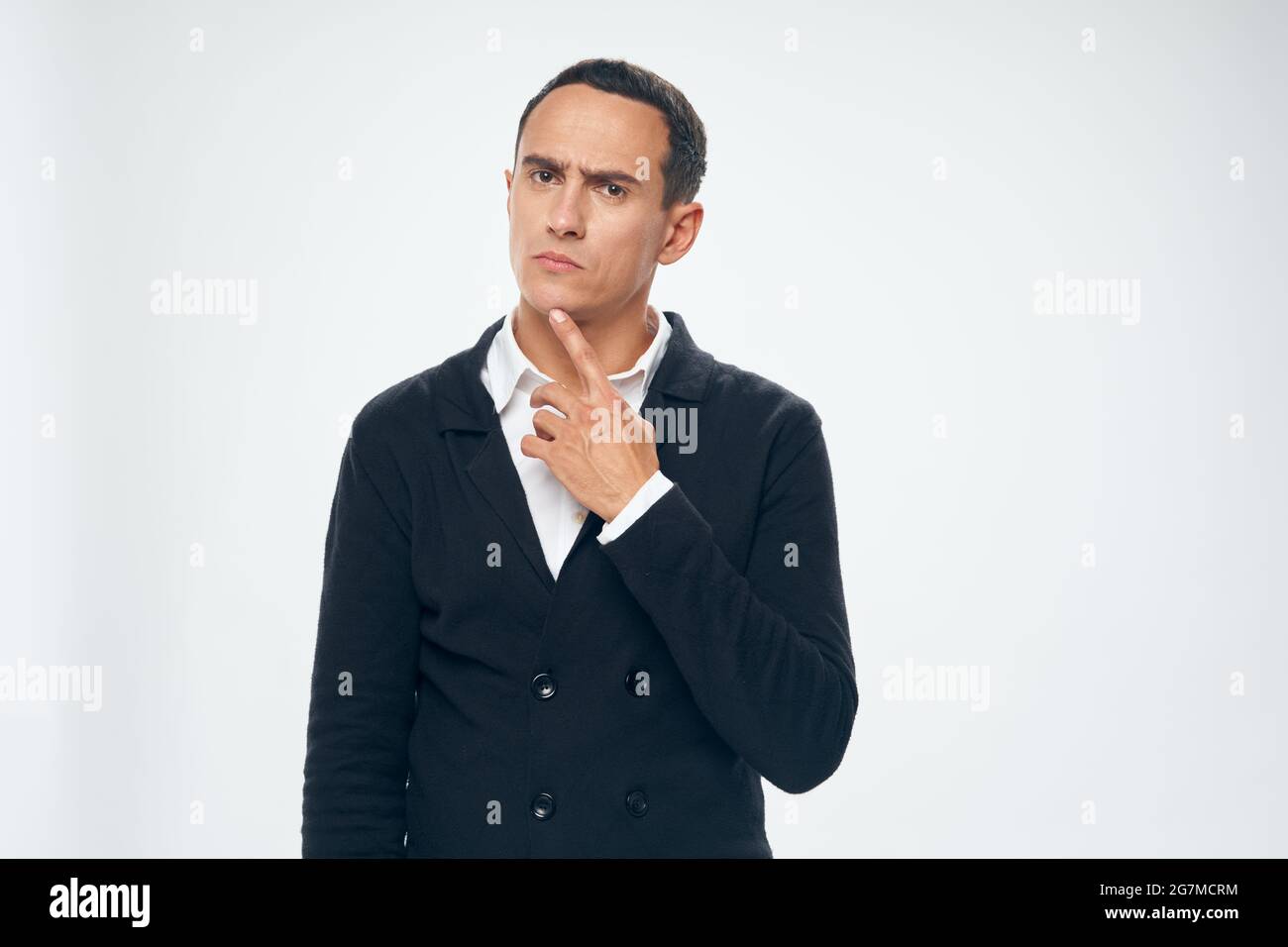 emotional man pensive look manager office light background Stock Photo ...