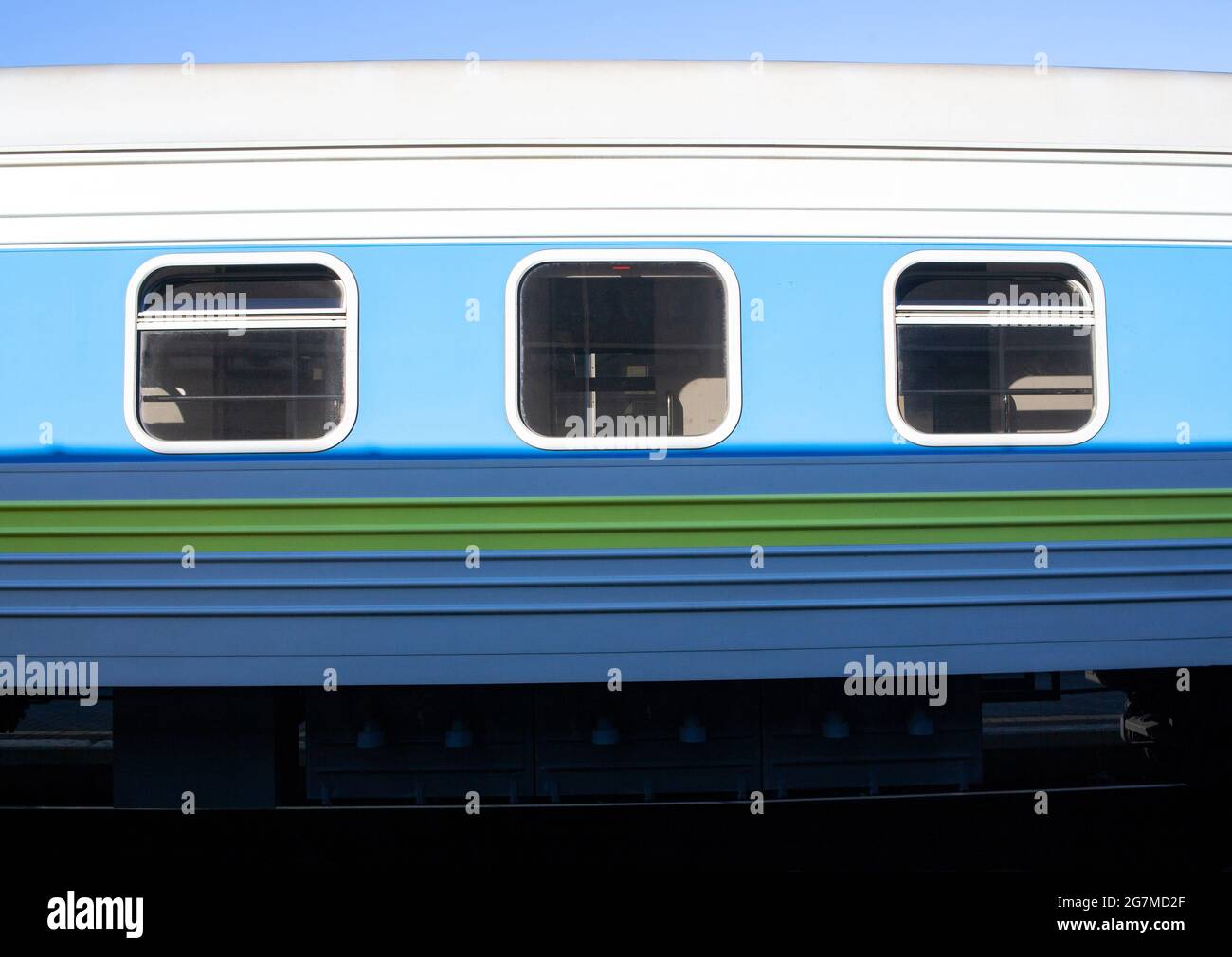 Train at the train station. Railway carriage. Windows in passenger ...