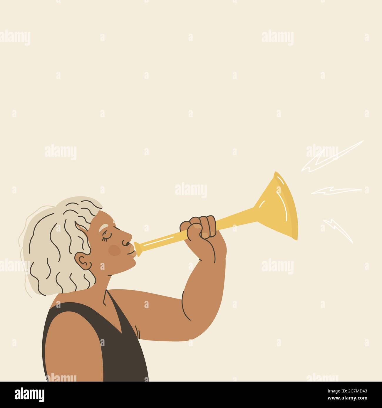 Young woman plays music pipe. Funny isolated illustrations. Stylized ...