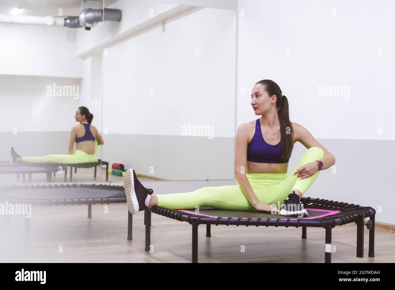 Trampoline woman fitness hi-res stock photography and images - Alamy