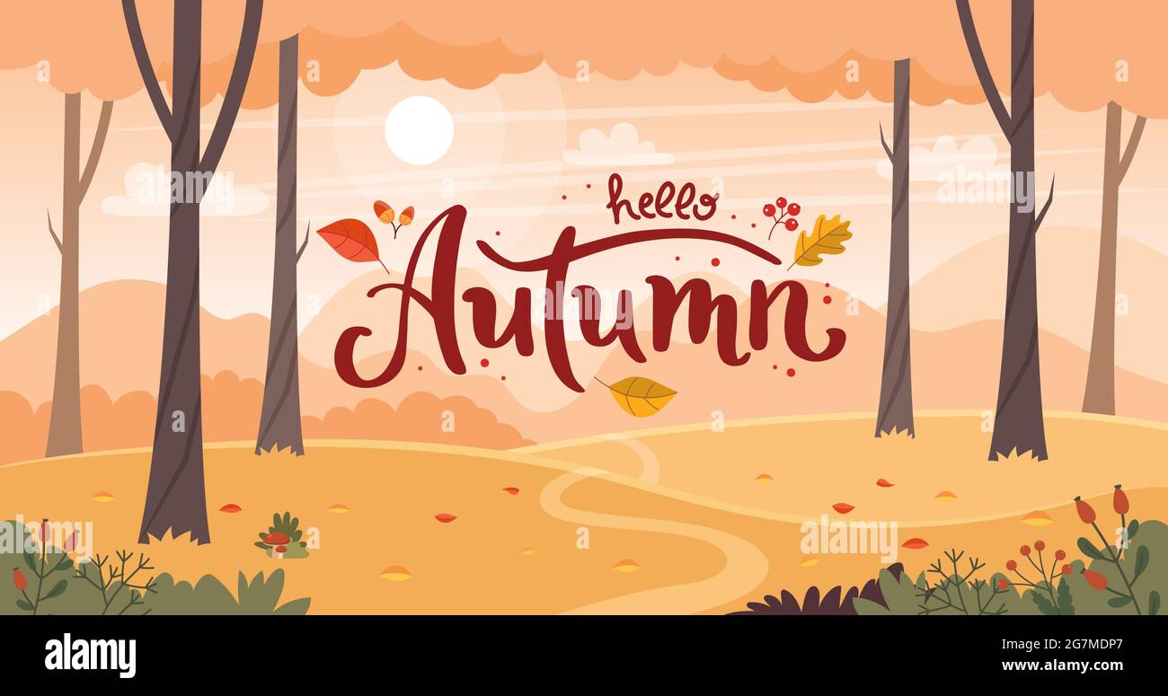 Autumn landscape with lettering. Countryside landscape. Vector ...