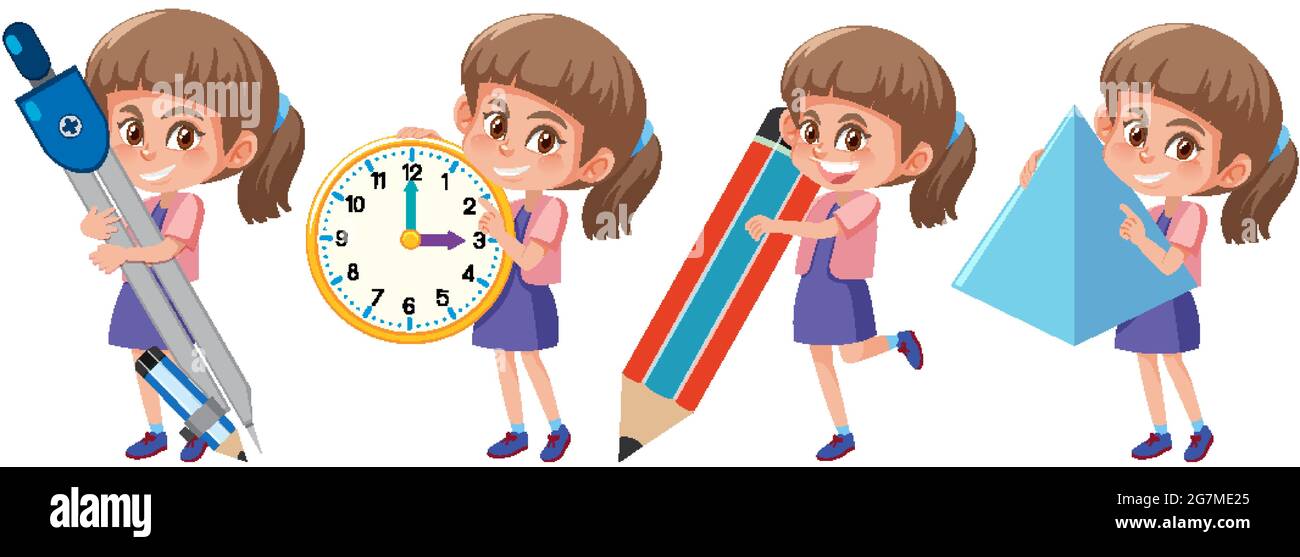 Set of a girl holding different math tools illustration Stock Vector ...