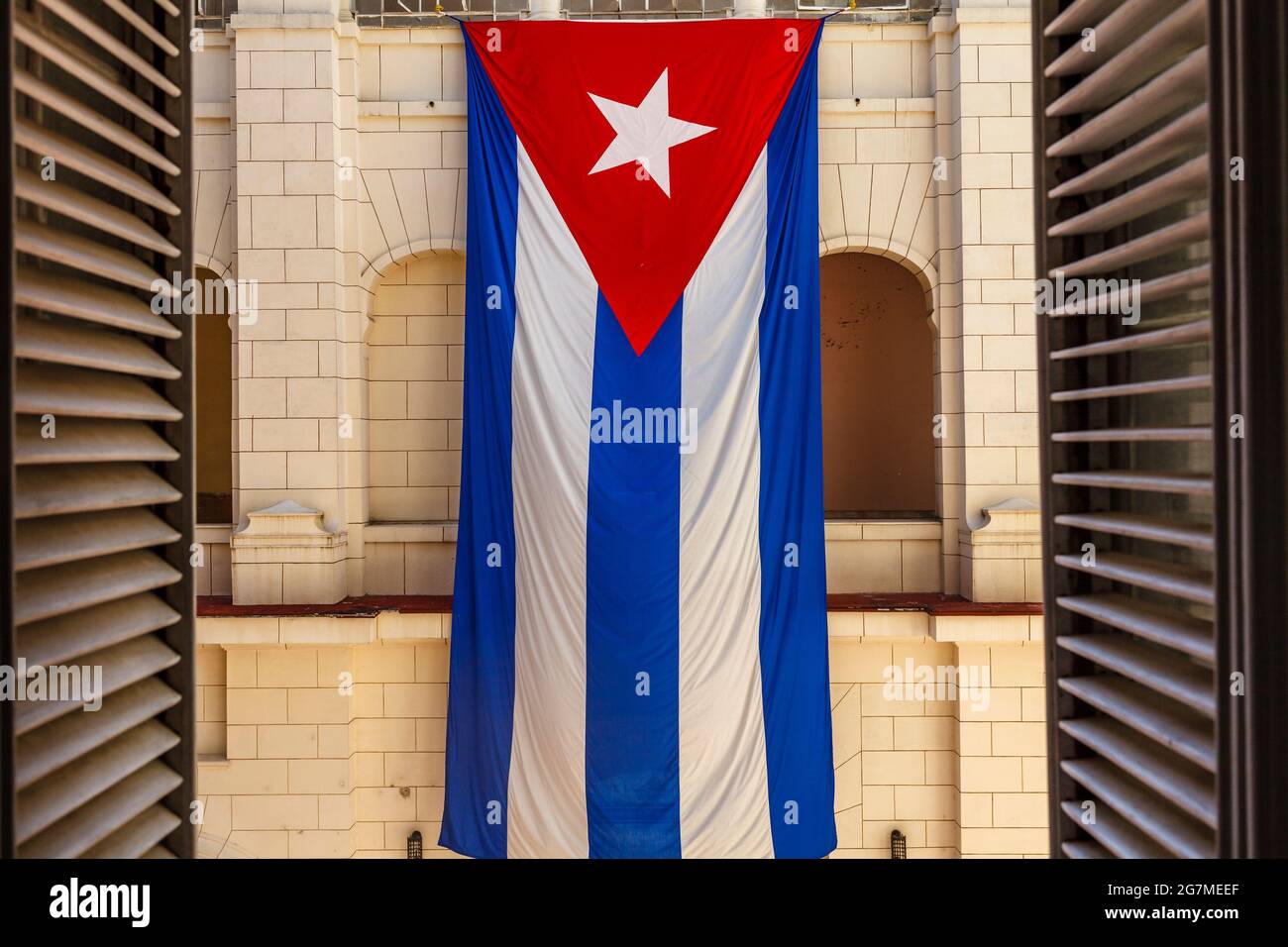 Big Cuban flag inside of the Museum of Revolution in Havana, Cuba ...