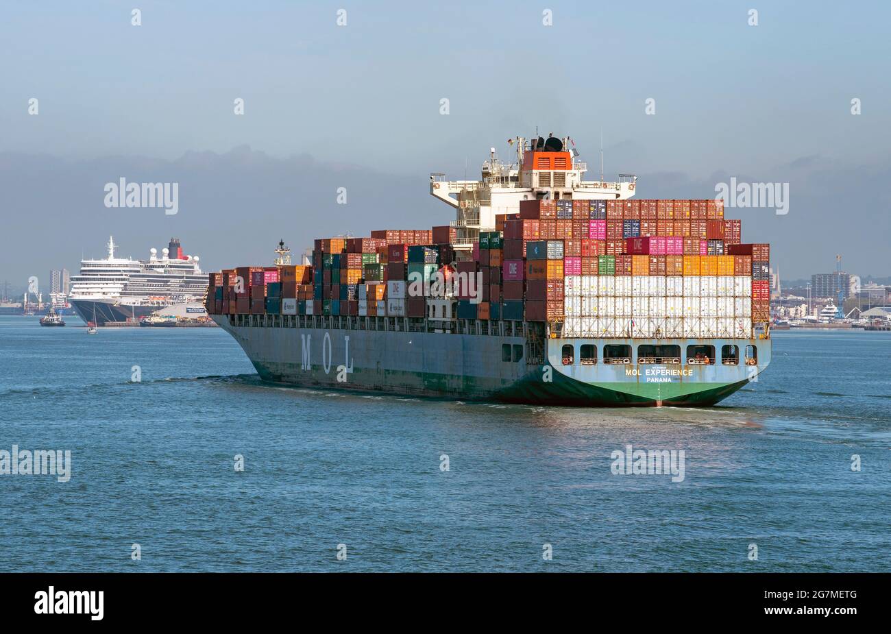 Port of Southampton, England, UK, 2021. A container carrier ship ...