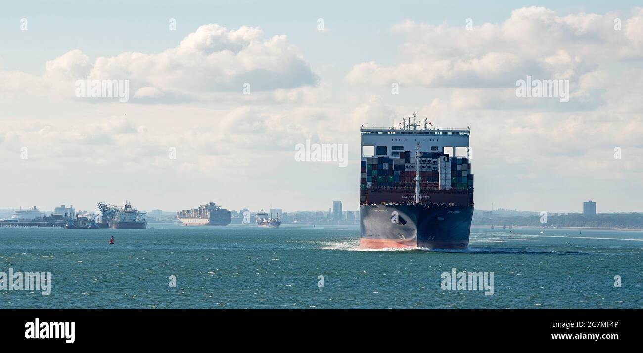 Southampton Water, England, UK. 2021. Container ship underway on ...