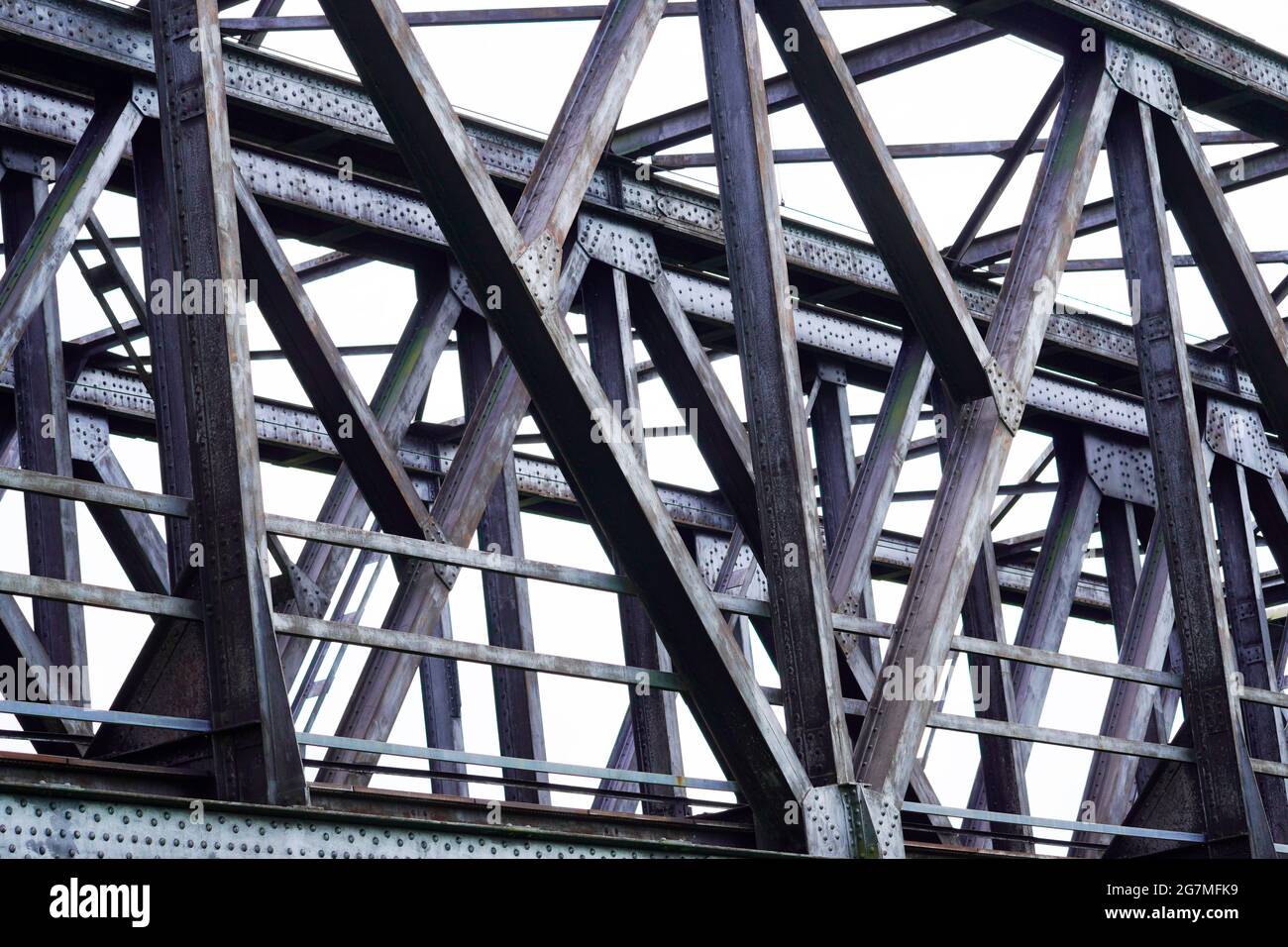 Close up of the metal structure of an old railway bridge in Germany ...