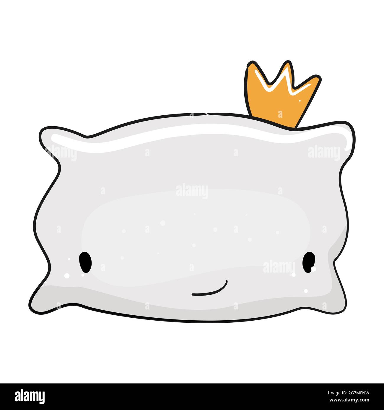 Cute pillow face in cartoon style on white background. Vector ...