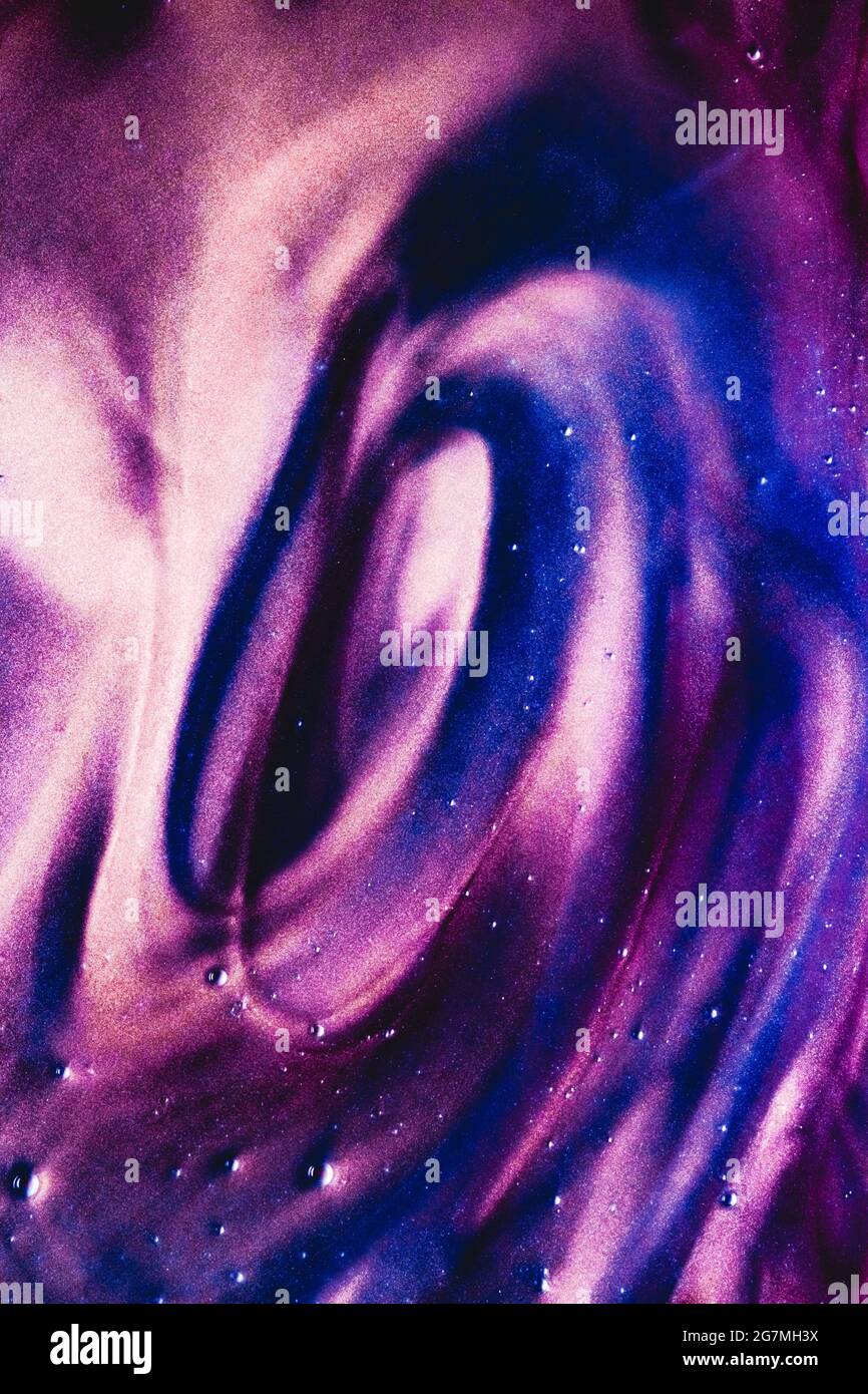 Abstract liquid background, paint splash, swirl pattern and water drops ...