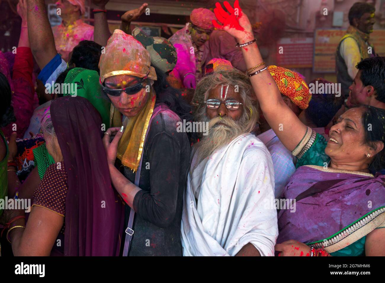 Revellers gather at the Shriji Temple (Laadli Sarkar Mahal),in Barsana ...