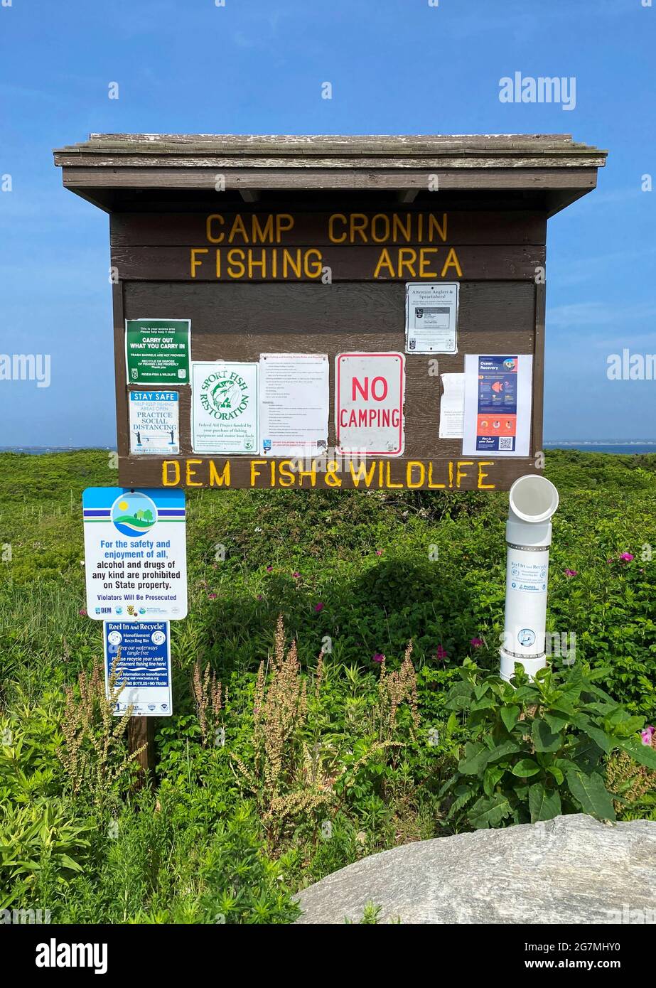 Narragansett, Rhode Island, USA - 28 June 2021: The camp Cronin wooden ...