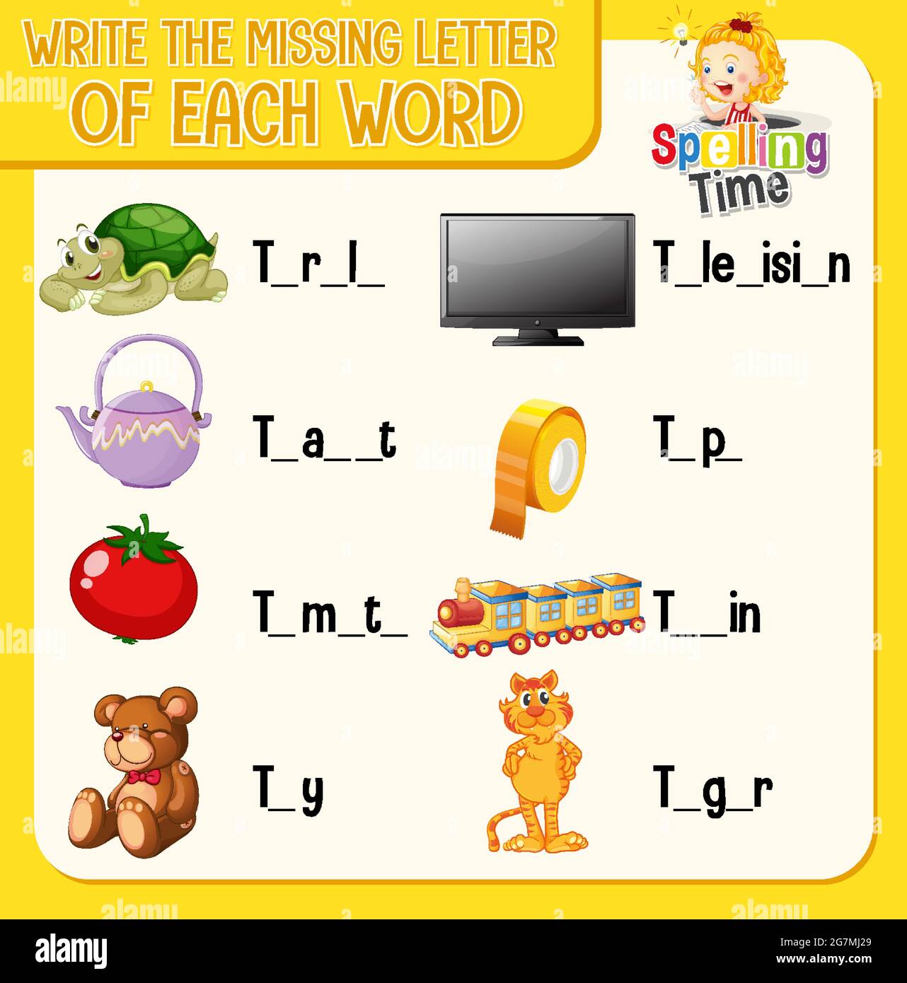Write the missing letter of each word worksheet for children ...