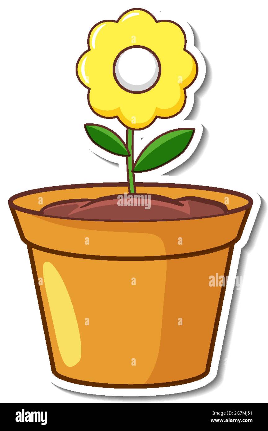 Sticker design with a yellow flower in a pot isolated illustration ...