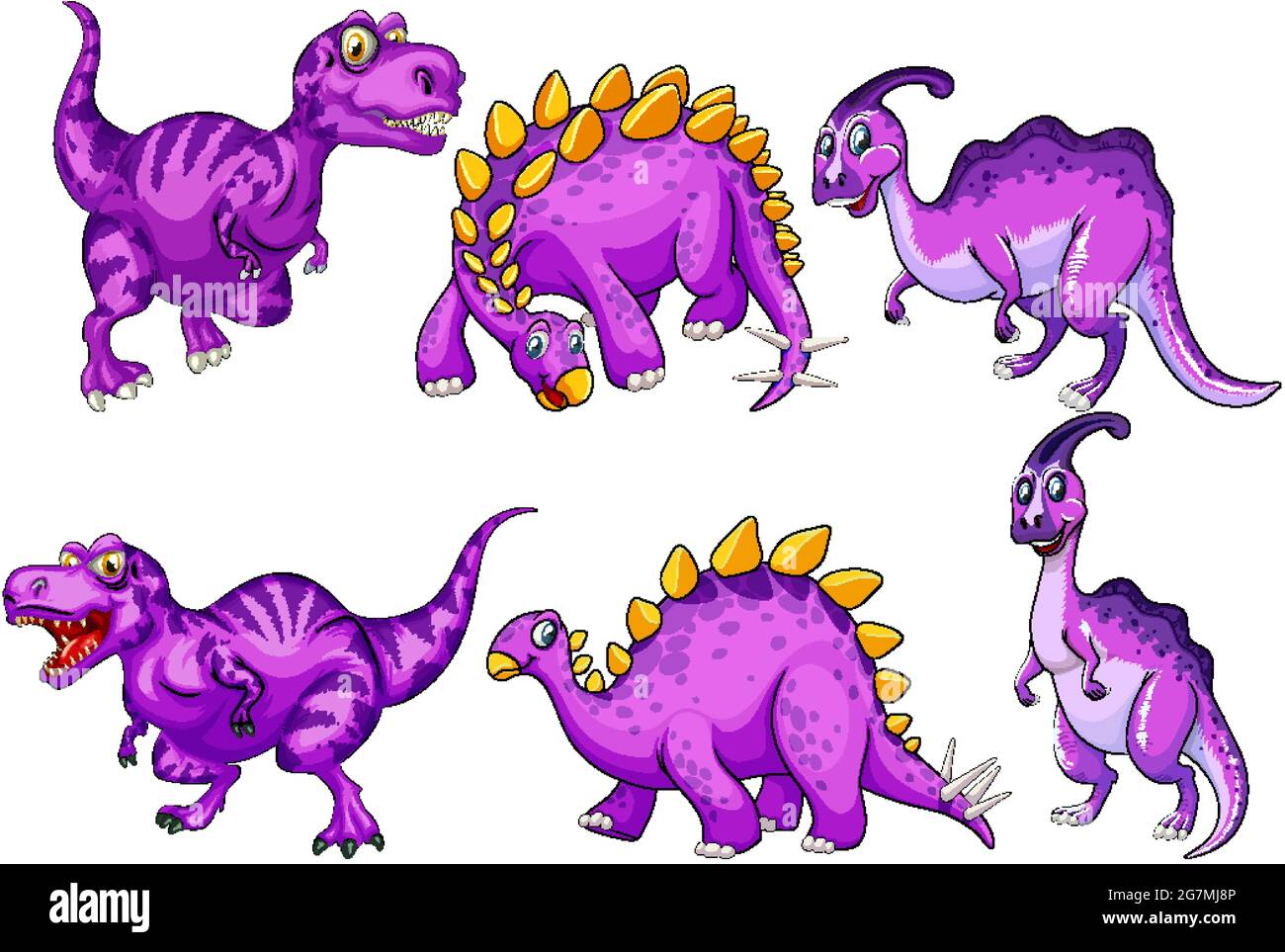 Set of purple dinosaur cartoon character illustration Stock Vector ...