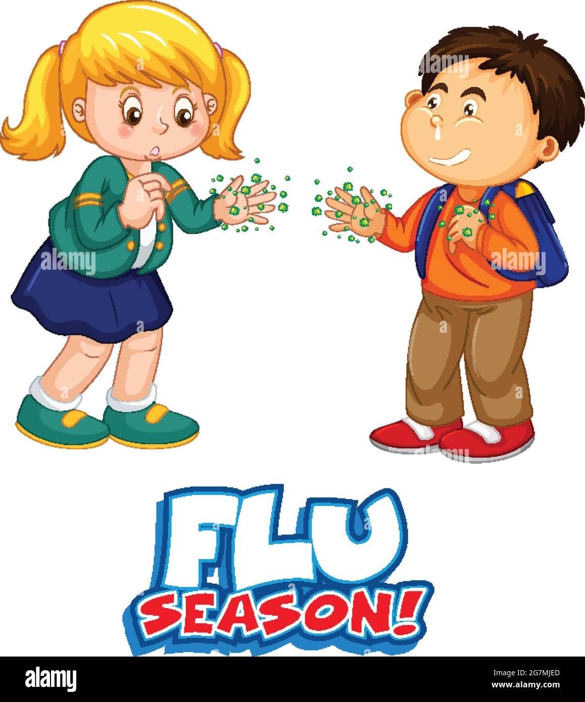 Two kids cartoon character do not keep social distance with Flu season ...