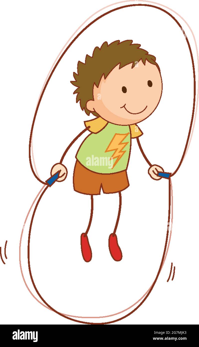 A doodle kid jumping rope cartoon character isolated illustration Stock ...