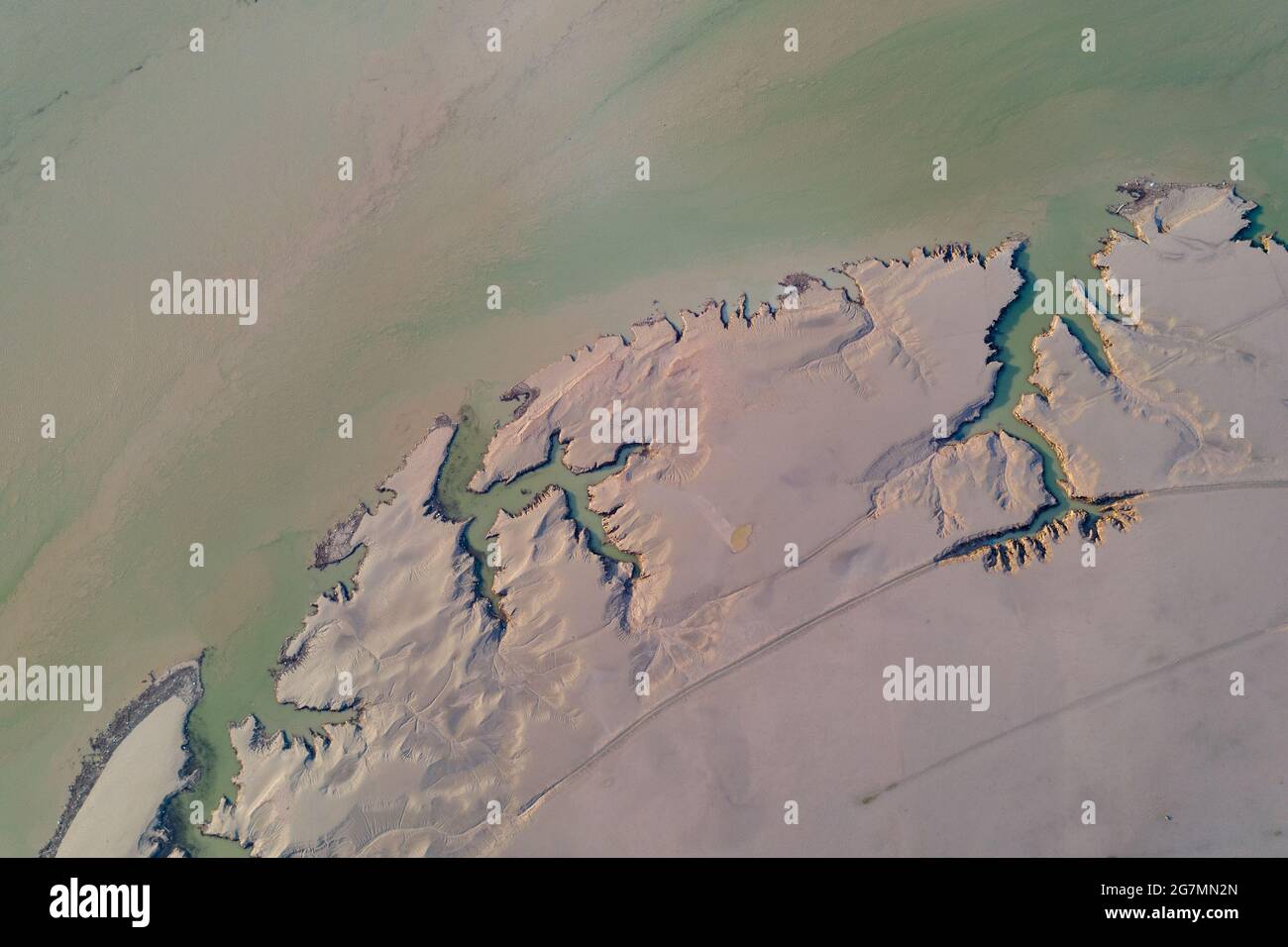 Photo taken from aerial view shows the yellow river in Mengjing County ...