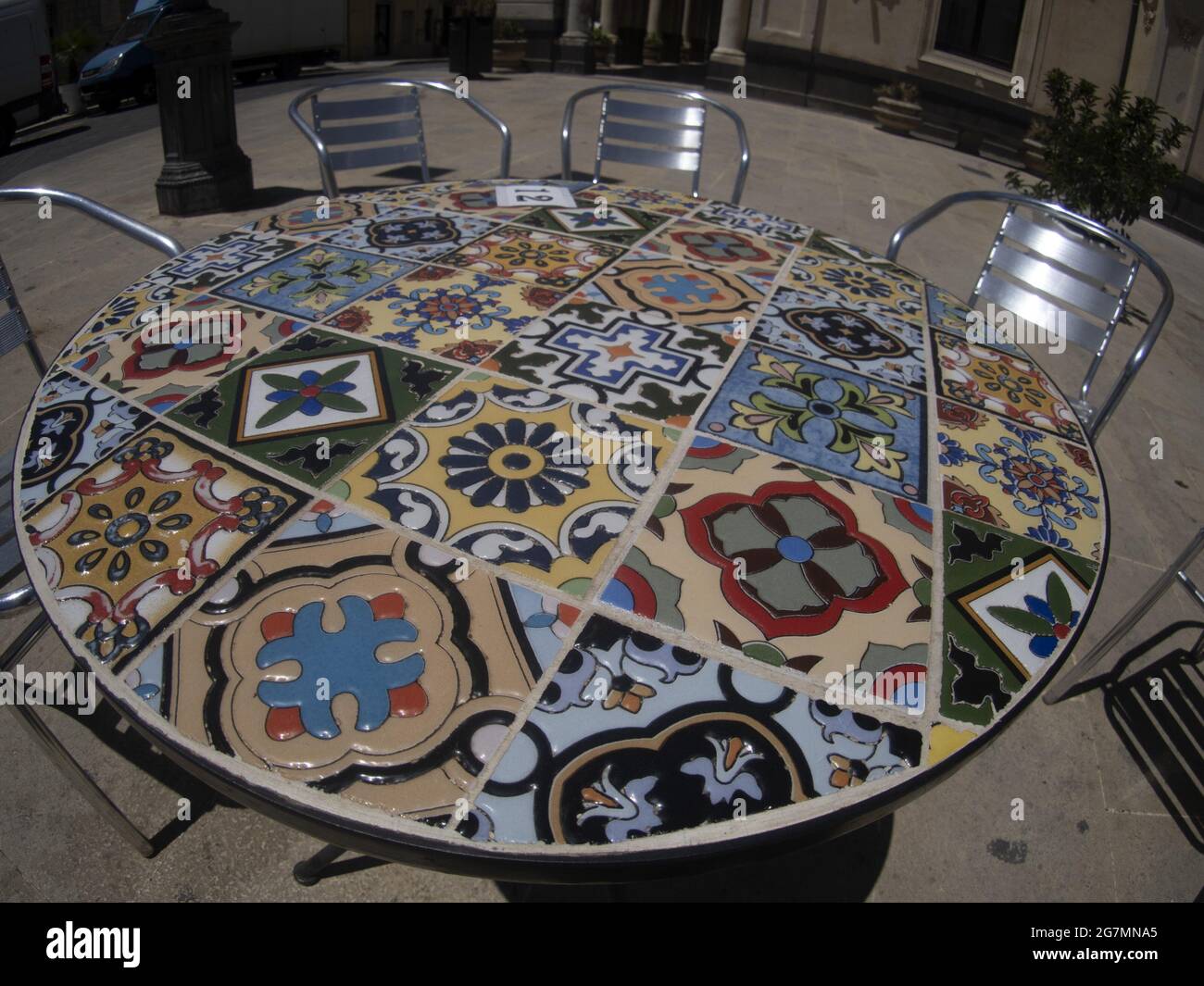 Sicilian artistic ceramic tiles table Stock Photo - Alamy