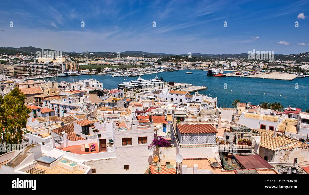 Aerial shot of the city buildings of Ibiza Stock Photo - Alamy