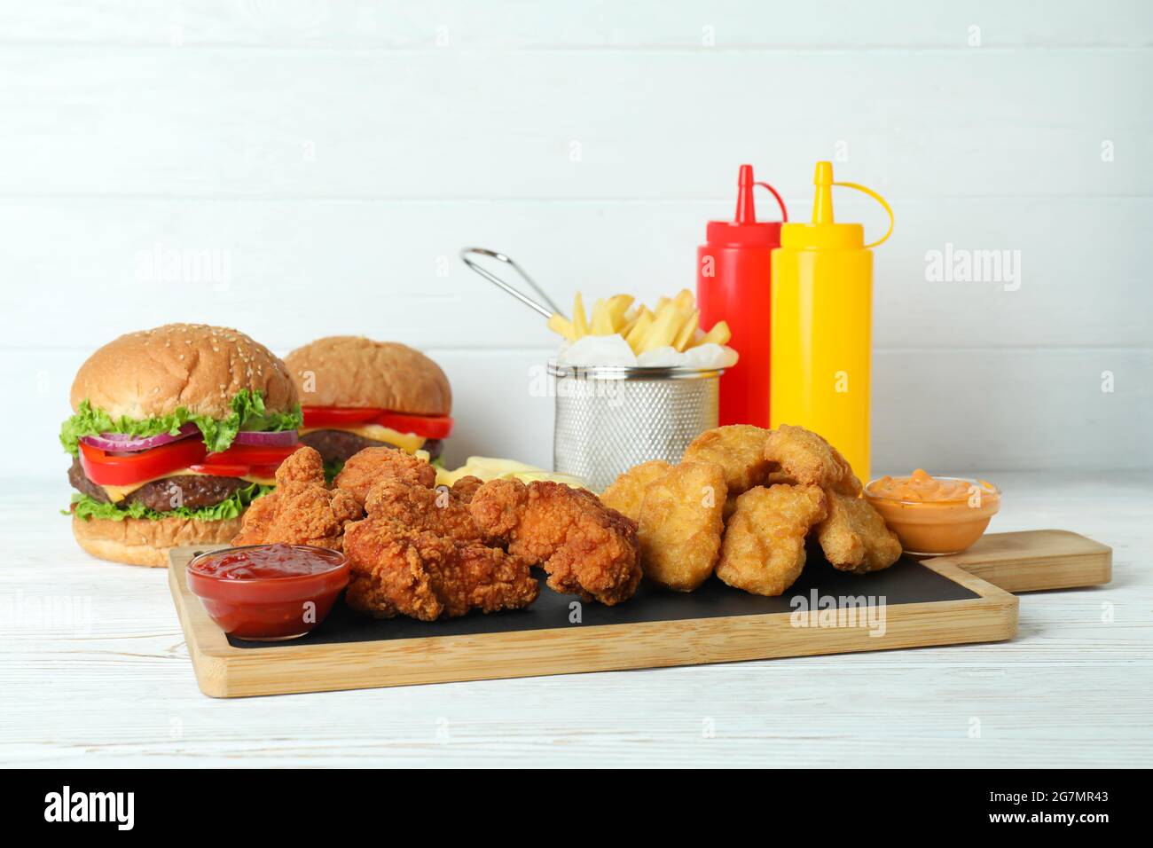 Fast food on the wooden table hi-res stock photography and images - Alamy