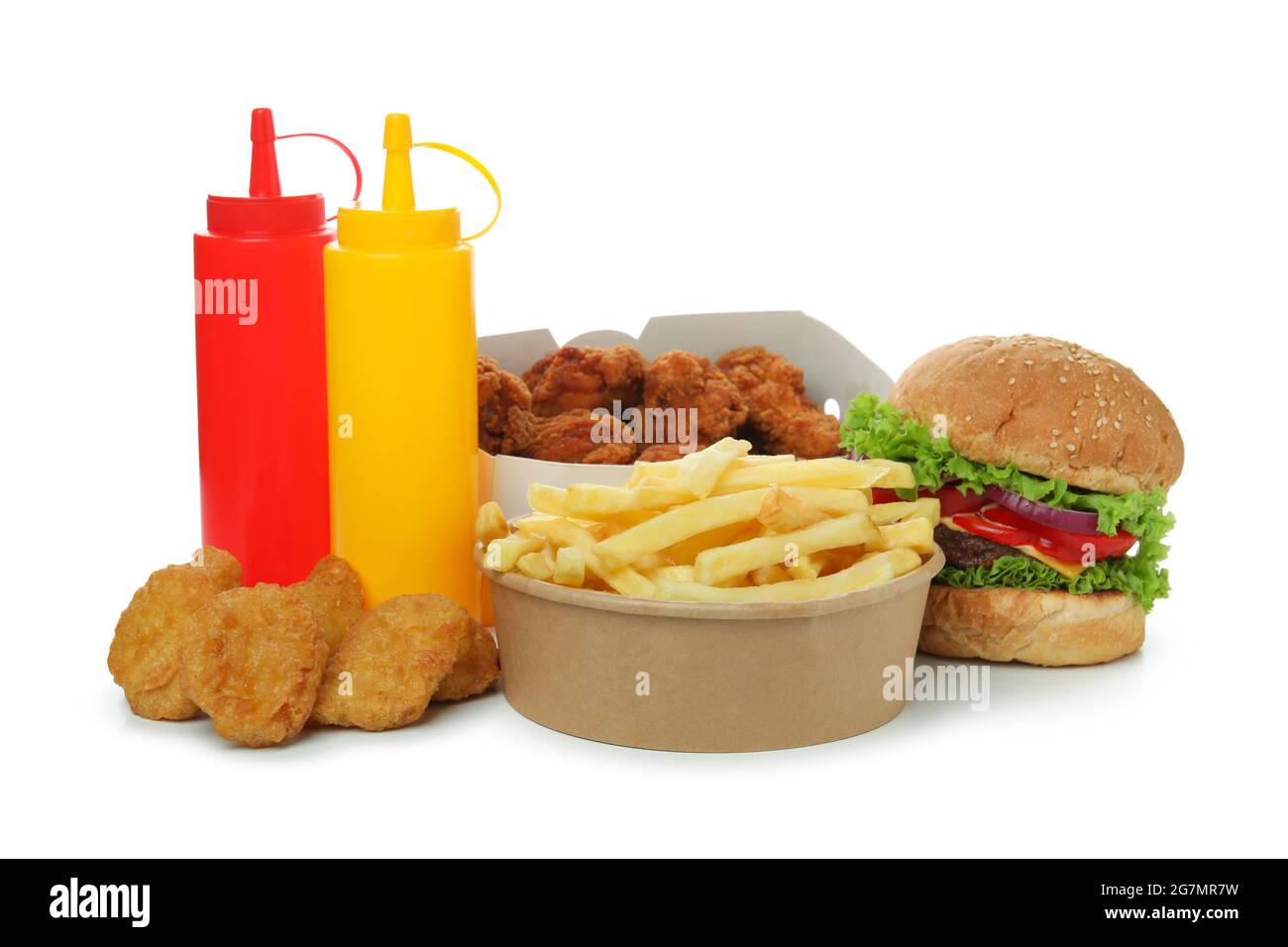 Concept of fast food isolated on white background Stock Photo - Alamy