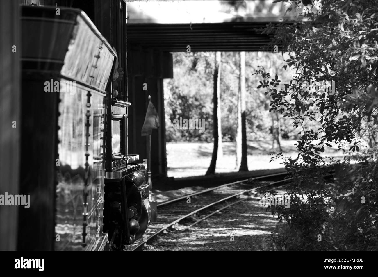 Grayscale shot of railroad tracks Stock Photo - Alamy