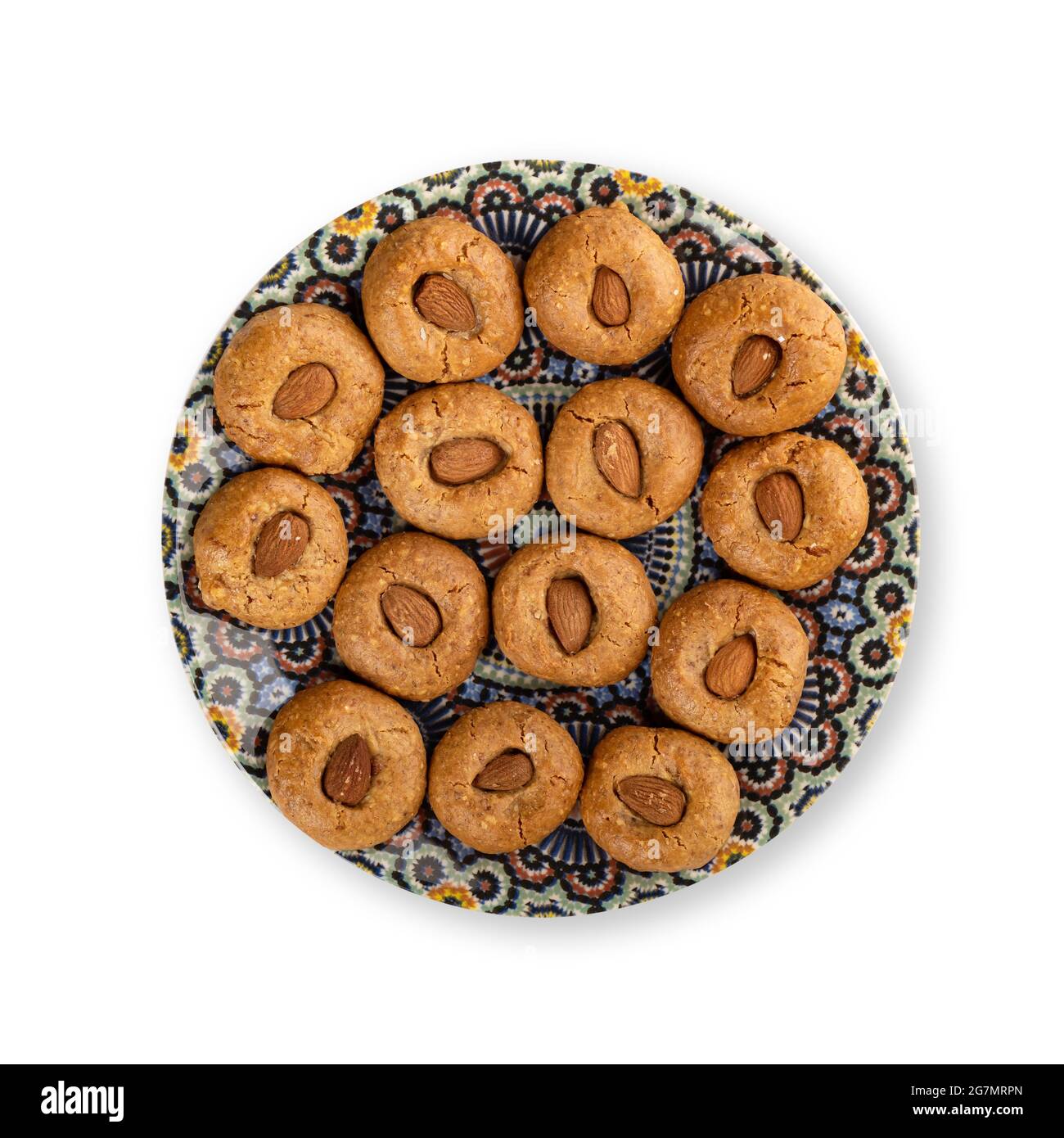 Traditional Moroccan handmade cookies on a plate, isolated on white ...