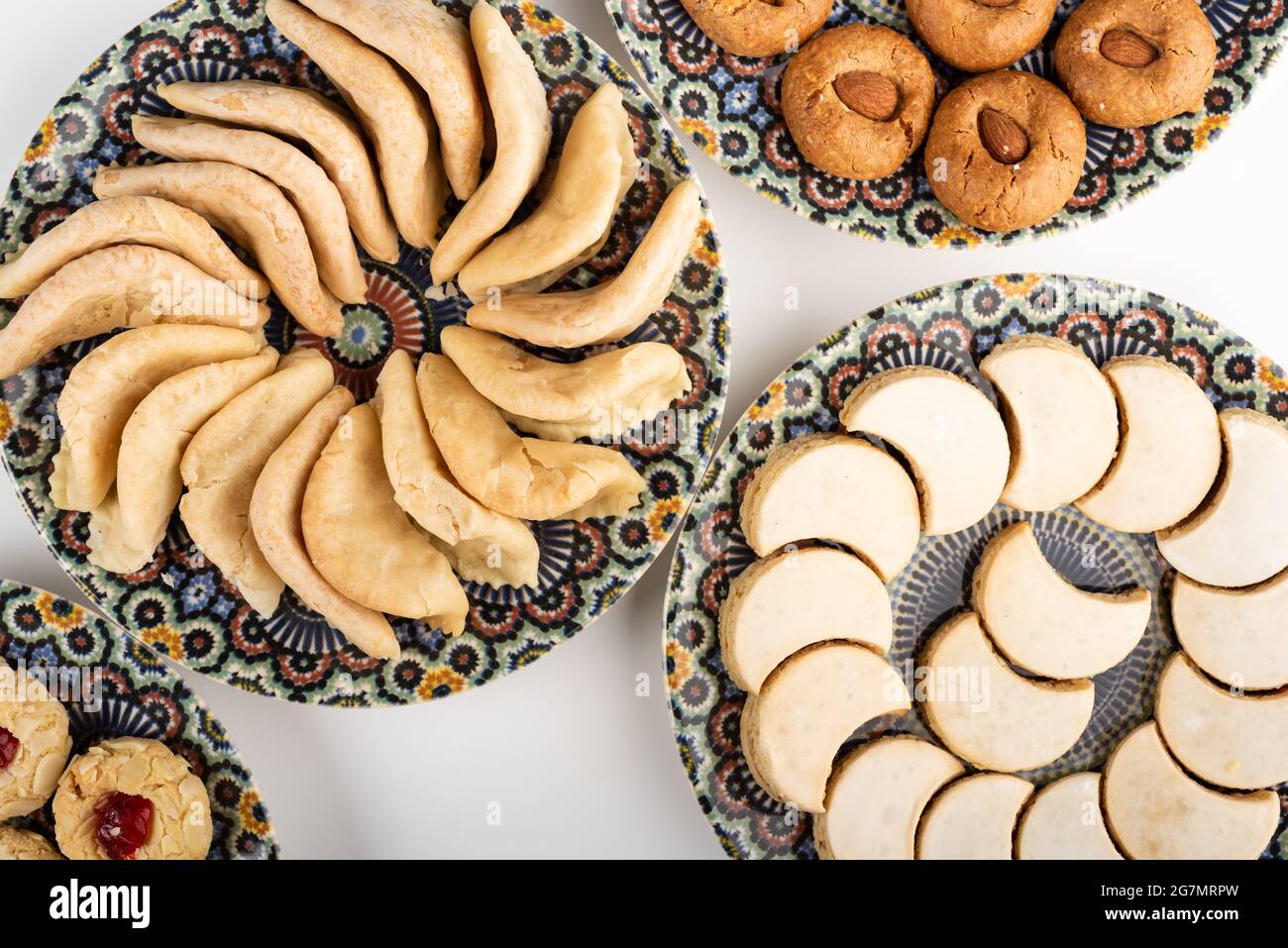 Traditional Moroccan handmade cookies in a ceramic plate on white Stock ...