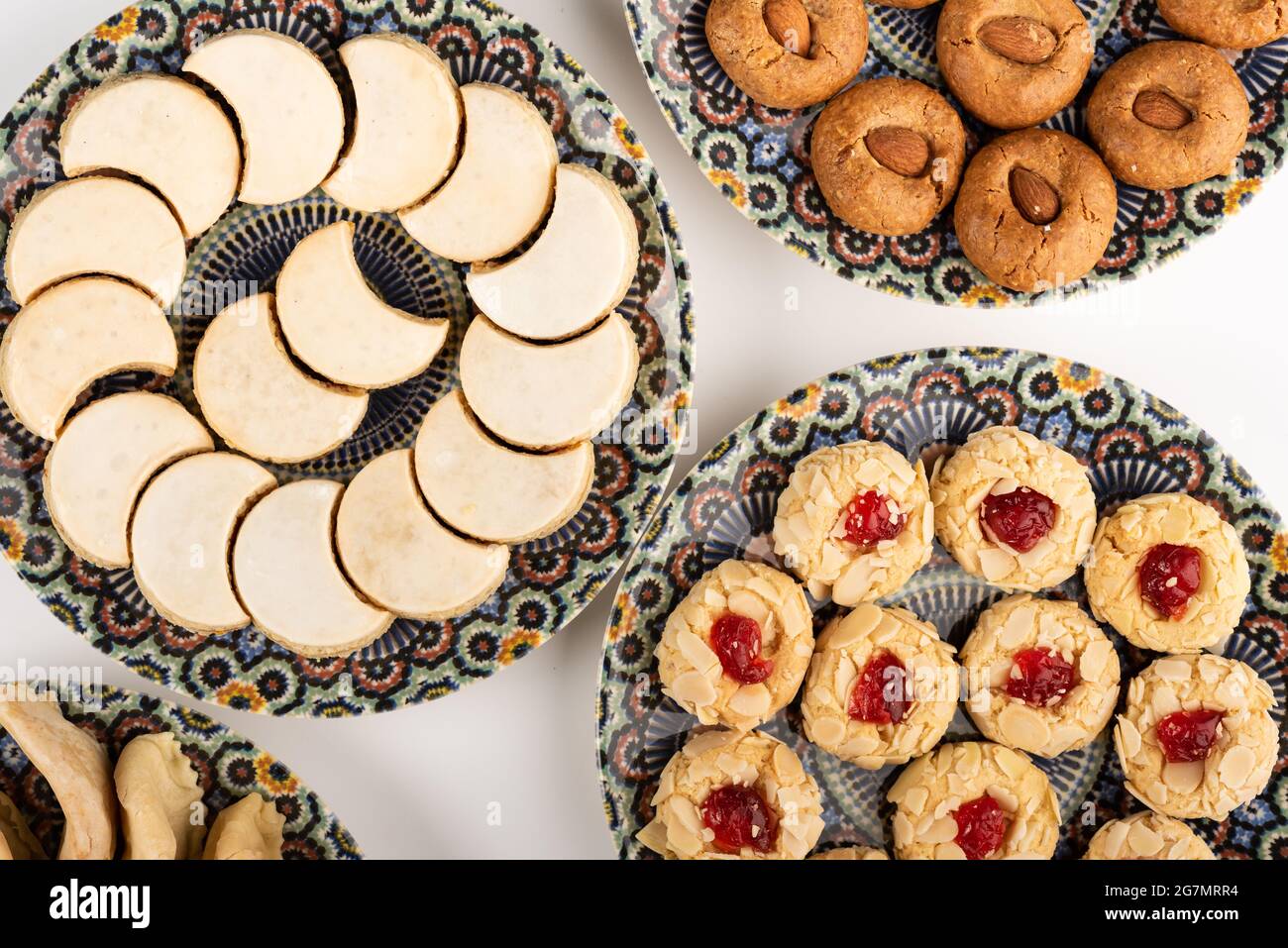Traditional Moroccan handmade cookies in a ceramic plate on white Stock ...
