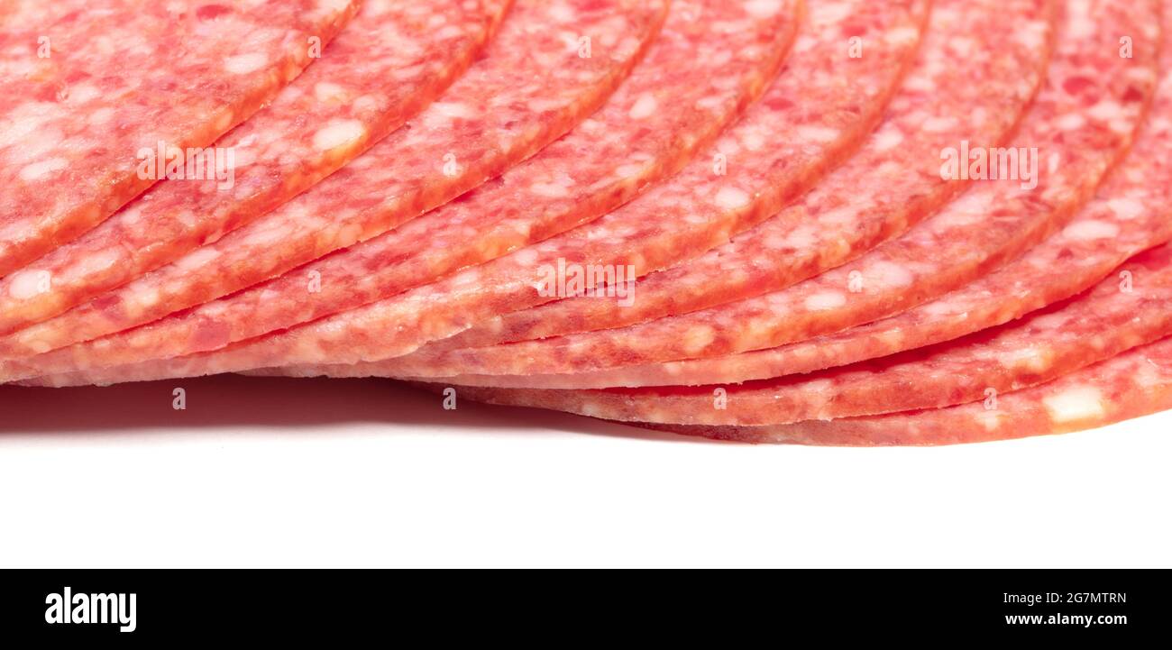 Slices of smoked sausage salami, isolated on white Stock Photo - Alamy