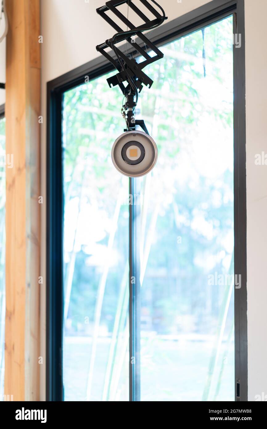 close up LED spotlight in the seminar classroom without anyone in ...