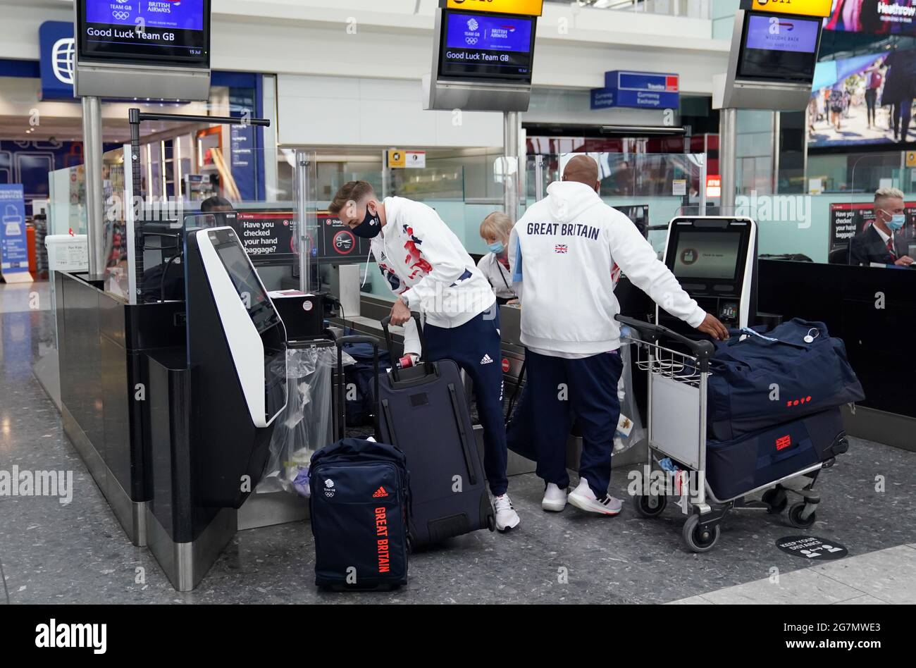 Members of Team GB check in at Heathrow Terminal 5 before they depart ...