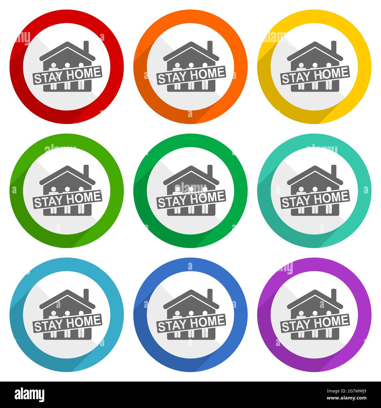 Stay home, covid-19 pandemic concept vector icons, set of colorful flat ...