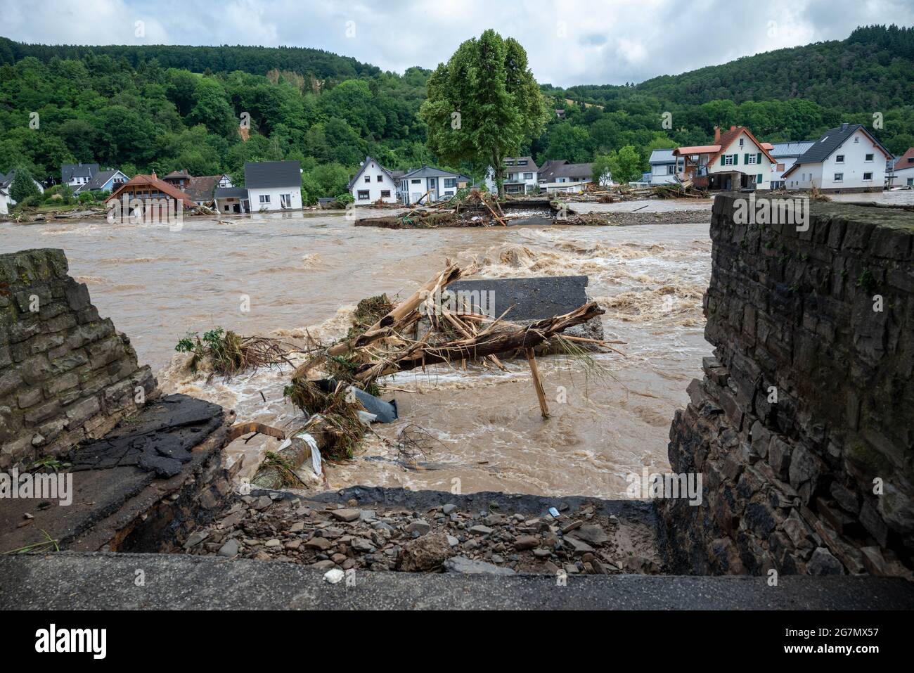 Schuld, Germany. 15th July, 2021. The destroyed bridge in the village ...