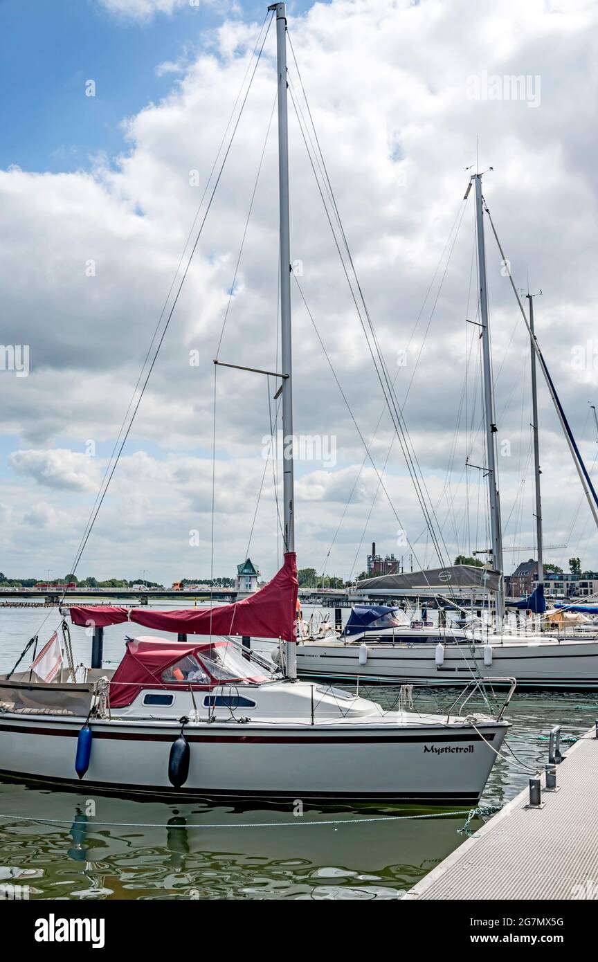 Sailingboats in the harbour of Kappeln; Segelboote im Hafen von Kappeln ...