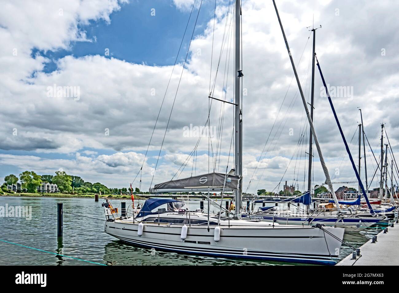 Sailingboats in the harbour of Kappeln; Segelboote im Hafen von Kappeln ...