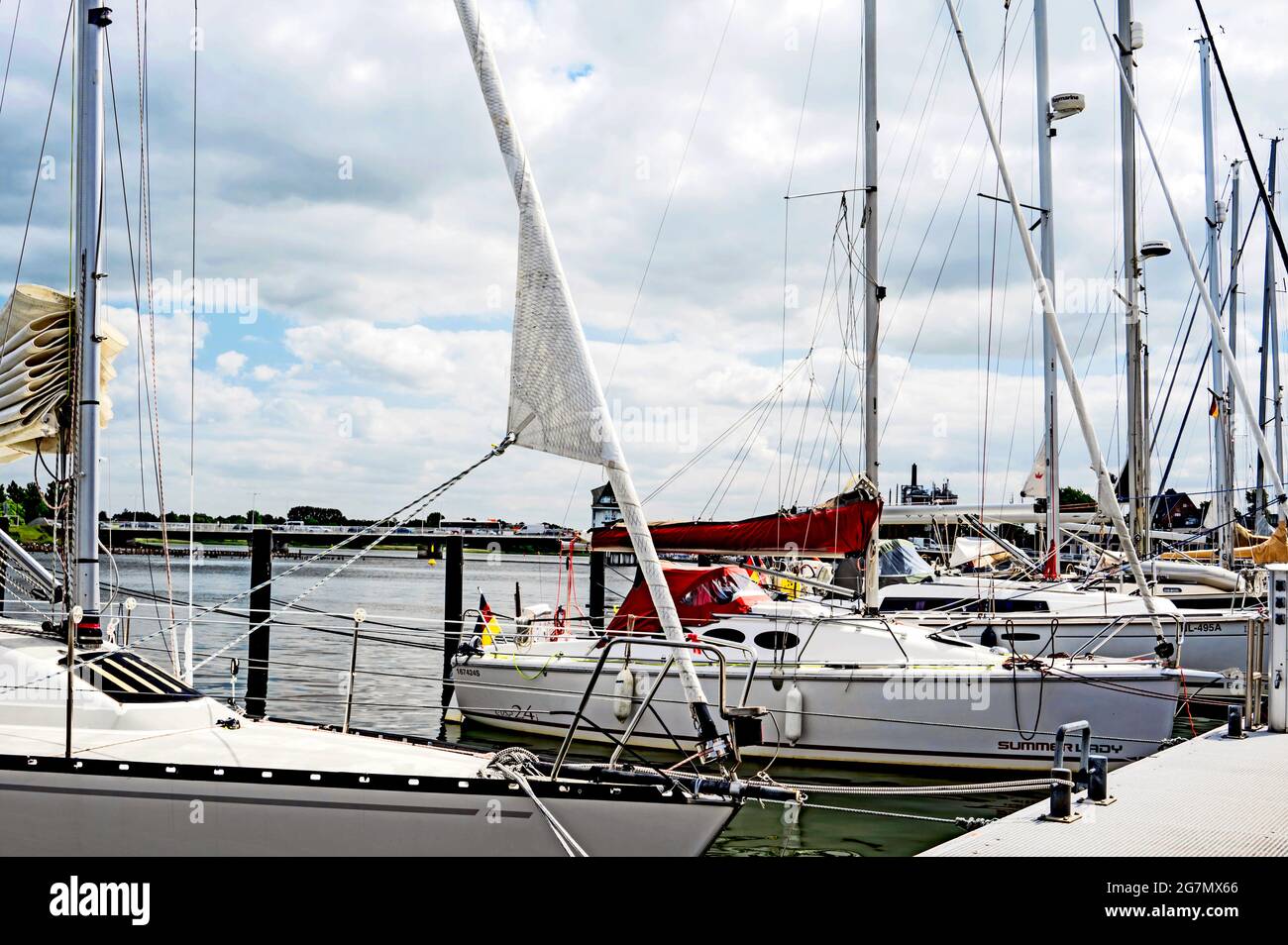 Sailingboats in the harbour of Kappeln; Segelboote im Hafen von Kappeln ...