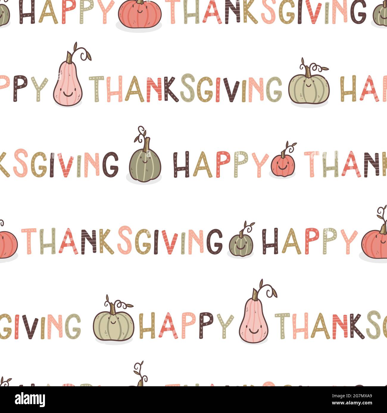 Cute hand written Thanksgiving seamless pattern, doodle letters with ...