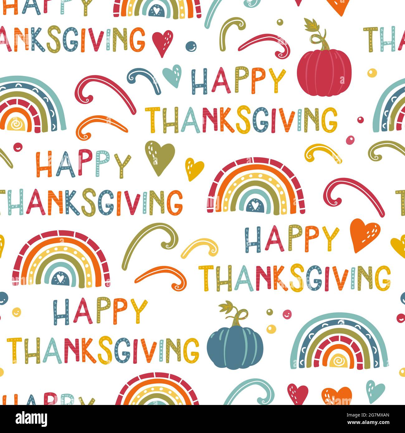 Cute hand written Thanksgiving seamless pattern, doodle letters with ...
