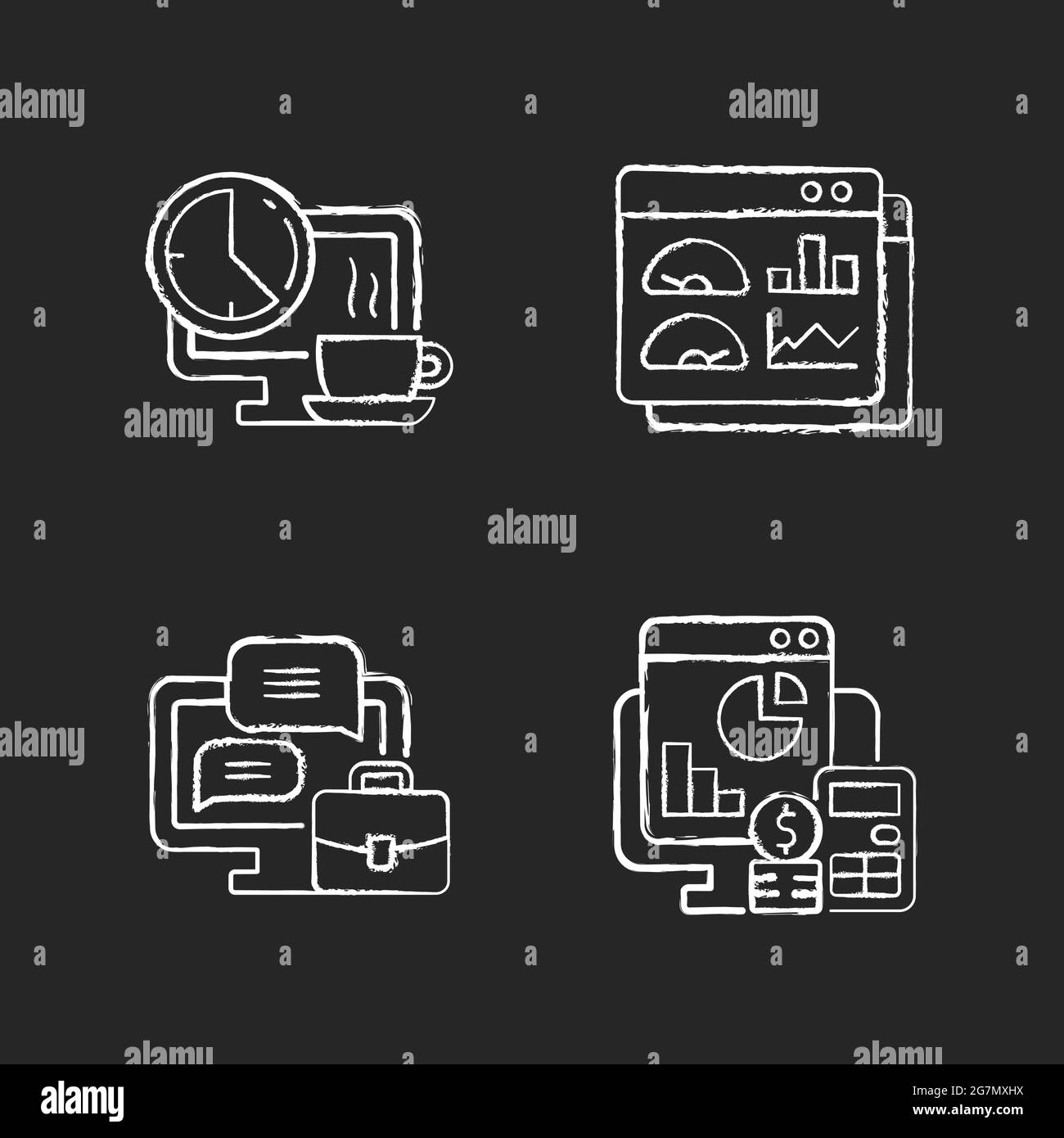 Work tracking chalk white icons set on dark background Stock Vector ...