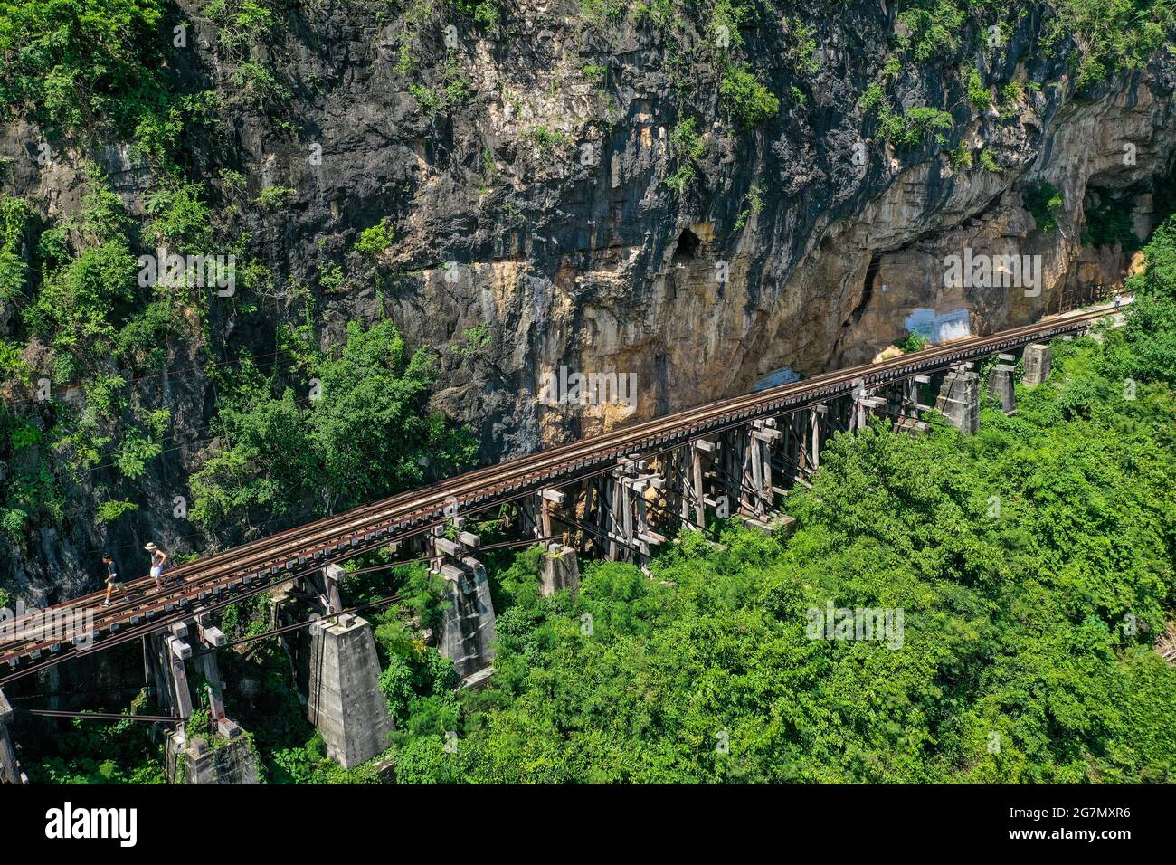 Death Railway bridge, Siam Burma Railway, in Kanchanaburi, Thailand ...