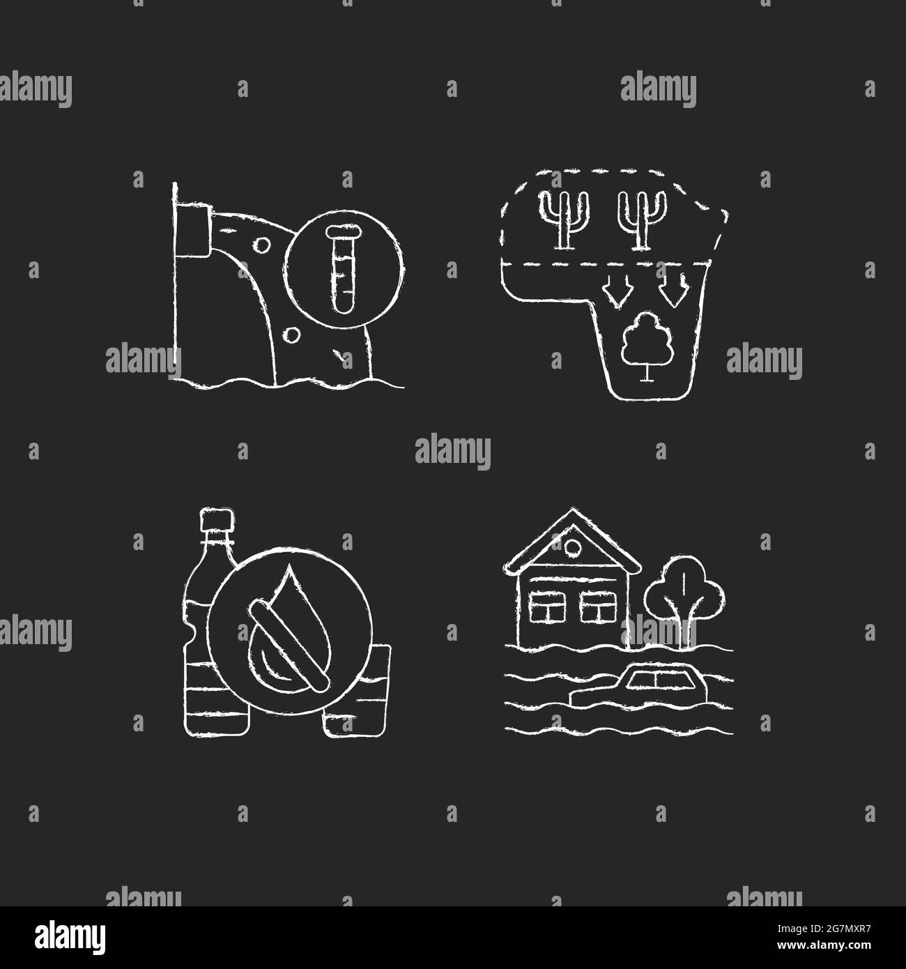 Water stress chalk white icons set on dark background Stock Vector ...