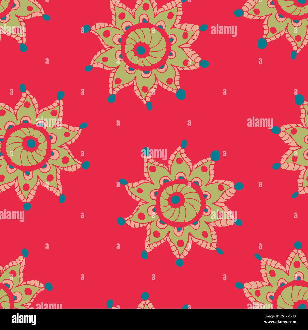 Seamless vector pattern with abstract flower bloom on bright pink ...