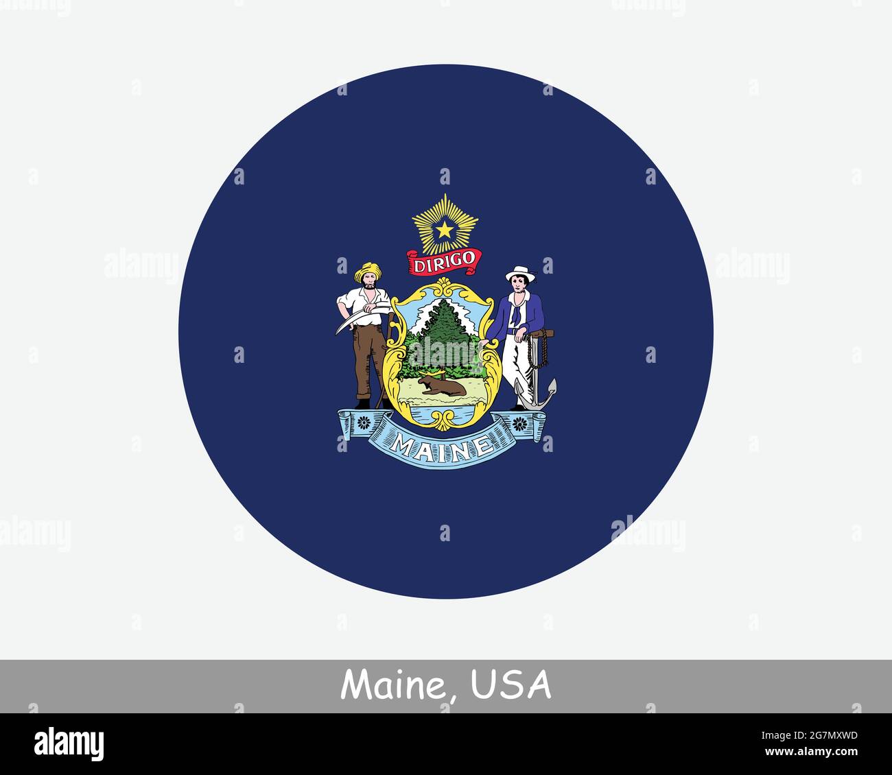 Maine Round Circle Flag. ME USA State Circular Button Banner Icon ...