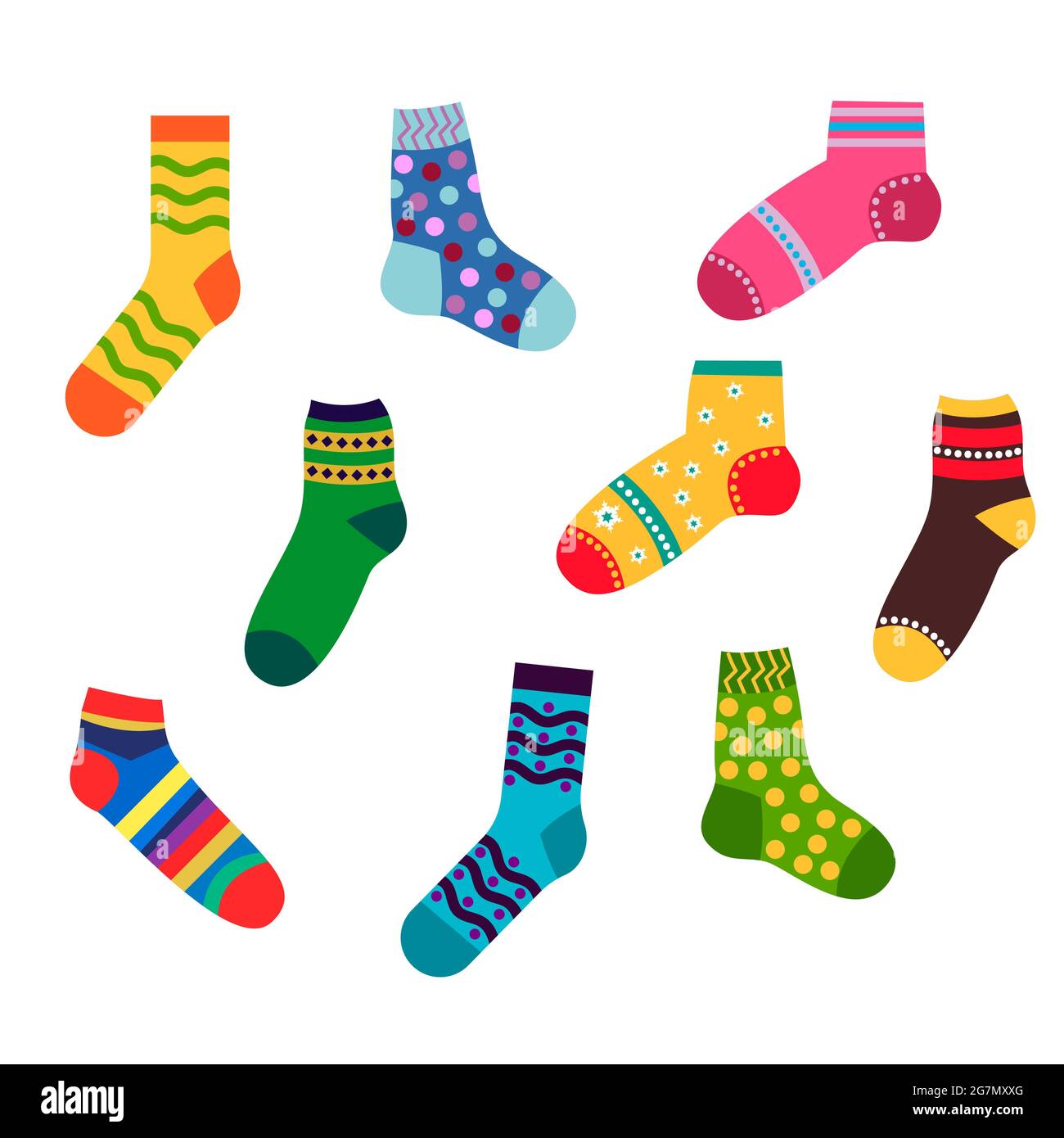 a set of colorful socks with different patterns. vector isolated on a ...