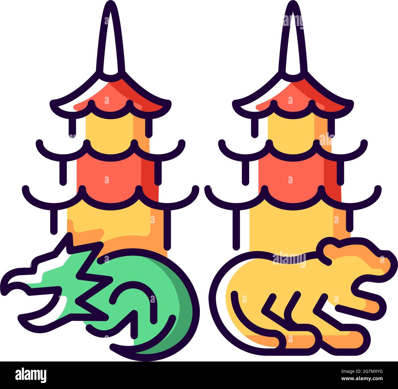 Dragon and tiger pagodas RGB color icon Stock Vector Image & Art - Alamy